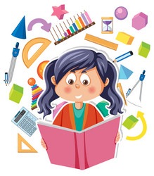 Boy reading math book Royalty Free Vector Image