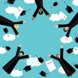 Happy graduates flying in the air with graduation Vector Image