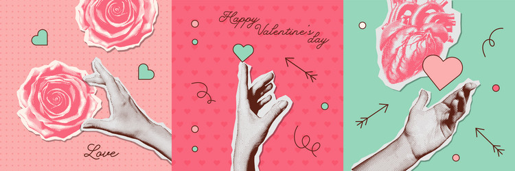 Trendy halftone collage hand holding paper Vector Image