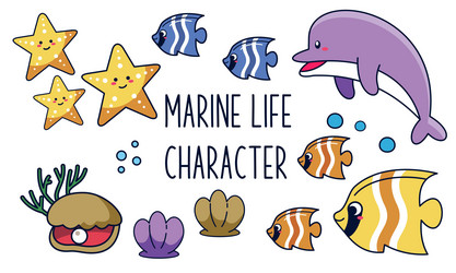 Marine life cartoon ocean character Royalty Free Vector