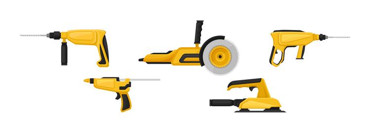 Yellow power tool for construction work set Vector Image