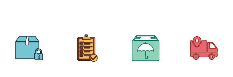 Set package box with check mark delivery truck Vector Image