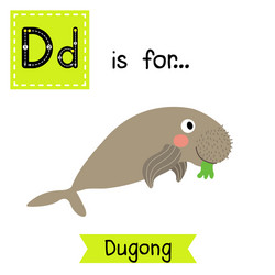 Letter d lowercase tracing happy dugong Royalty Free Vector