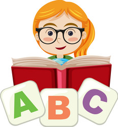 Cartoon student girl reading a book Royalty Free Vector