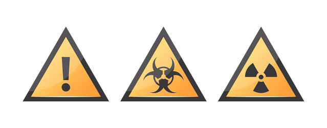 Hazard icons yellow triangle warning signs Vector Image