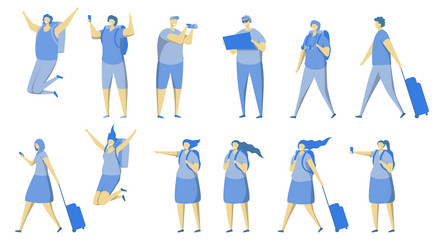 Tourists travel group of people on excursion Vector Image