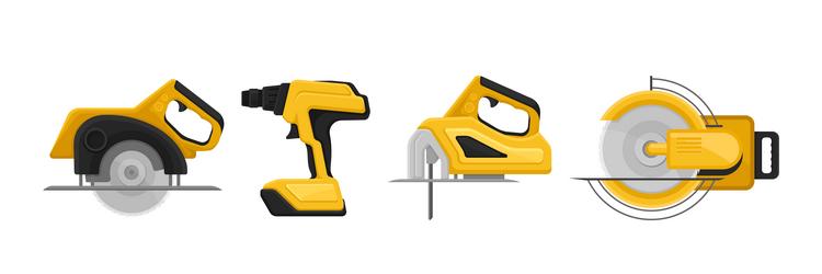 Yellow power tool for construction work set Vector Image