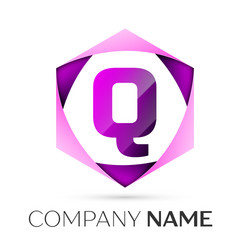 Letter q symbol in the colorful hexagonal Vector Image