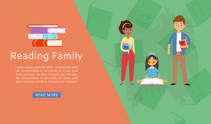 Cartoon happy family reading a book Royalty Free Vector