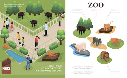 Zoo park with african animals trees fence Vector Image