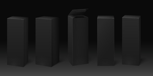 Black packaging box open and closed dark boxes Vector Image