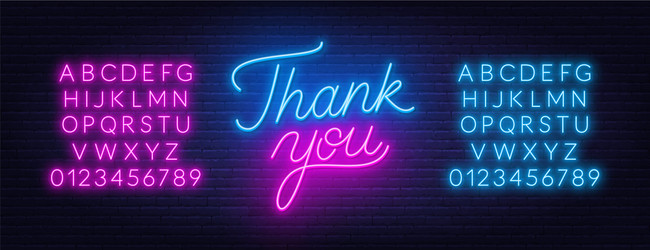Thank you neon sign on brick wall background Vector Image