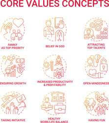 Core values concept icons set Royalty Free Vector Image