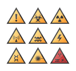 Hazard icons yellow triangle warning signs Vector Image