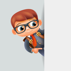 Cartoon graduate boy look out corner promotion Vector Image