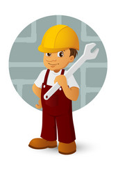Cool worker with shovel and yellow helmet cartoon Vector Image