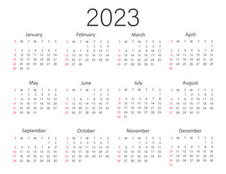 Calendar 2023 year the week Royalty Free Vector Image