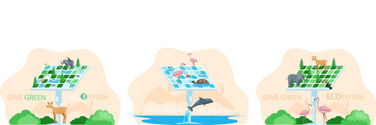 Solar panel with different animals and birds Vector Image