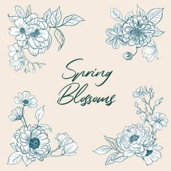 Hand drawn floral flowers doodle line sketch Vector Image