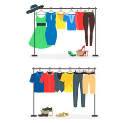 Kids clothes on long rolling hanger rack Vector Image