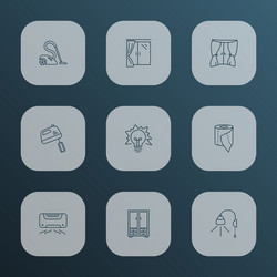 Interior icons line style set with column window Vector Image