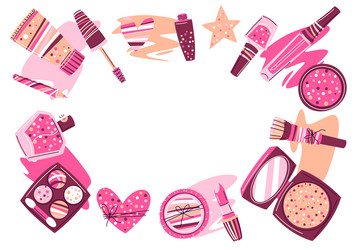 Frame with cosmetics for skincare and makeup Vector Image