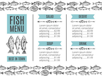 Design a fish menu template for the restaurant Vector Image