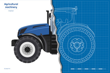 Cartoon blue tractor isolated on white Royalty Free Vector