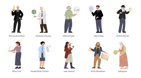 Inventor scientist flat collage Royalty Free Vector Image