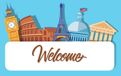 Welcome lettering with famous sights Royalty Free Vector