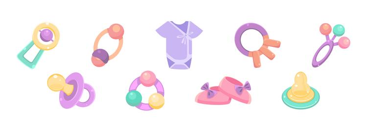 Babyhood object and different childhood items Vector Image
