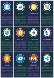Cryptocurrency Symbols With Sample Texts Posters Vector Image