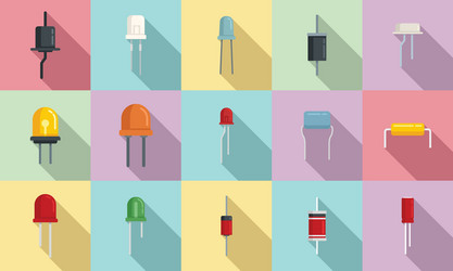 Diode icons set flat anode light Royalty Free Vector Image