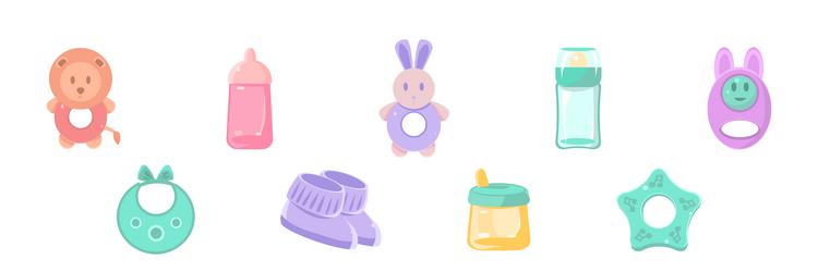 Babyhood object and different childhood items Vector Image