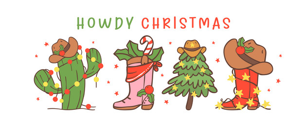 Cute cowboy christmas western howdy Royalty Free Vector