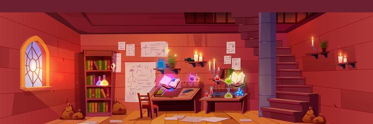 Abandoned old magic wizard room cartoon background
