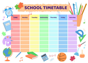 School timetable planner template Royalty Free Vector Image