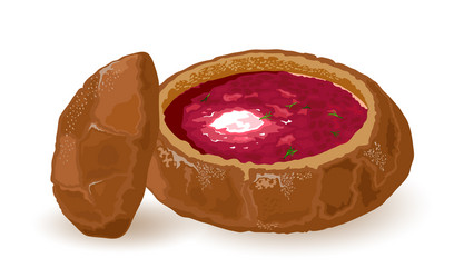 Cartoon borscht with greenery Royalty Free Vector Image