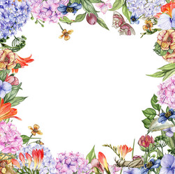 Watercolor hand drawn spring garden square frame Vector Image