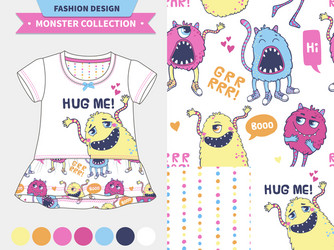 Cute funny monster print design Royalty Free Vector Image