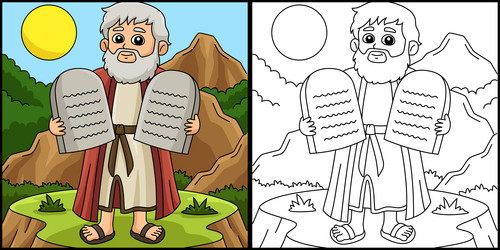 Moses with the ten commandments cartoon clipart Vector Image