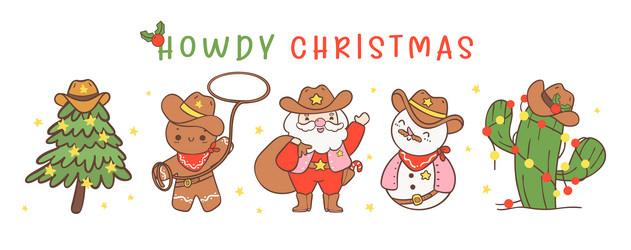 Cute cowboy christmas western howdy Royalty Free Vector