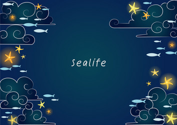 Starfish on night sky and school fish Royalty Free Vector
