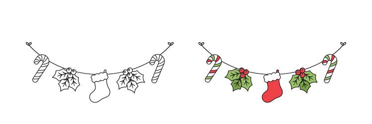 Christmas garland outline doodle Royalty Free Vector Image