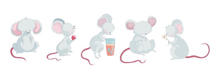 Funny white mouse character with long pink tail Vector Image