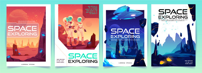 Space exploring banners set with alien landscape Vector Image