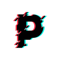 Logo letter p glitch distortion Royalty Free Vector Image
