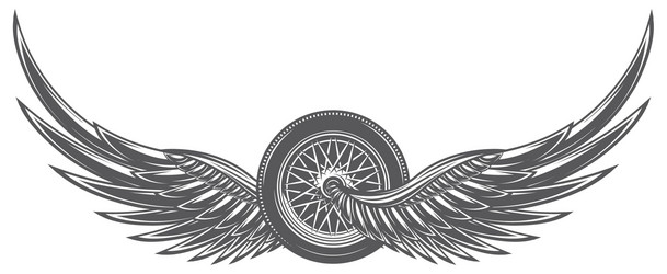 Monochrome with wings and wheel Royalty Free Vector Image