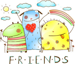Cute happy monster friends standing next Vector Image