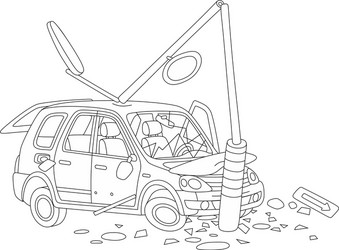 Car Crashed Into A Lamppost On Road Royalty Free Vector